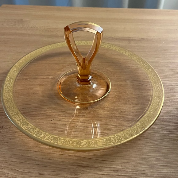 Dining | Tiffin Amber Glass Tray Gold Raised Scroll Work Serving Dish ...
